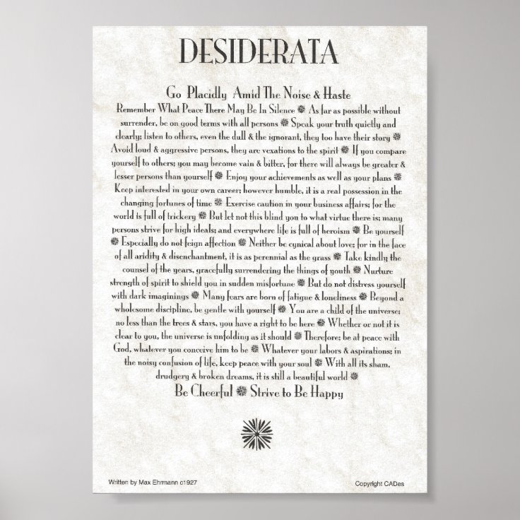 DESIDERATA Poster by Max Ehrmann MANY SIZES | Zazzle