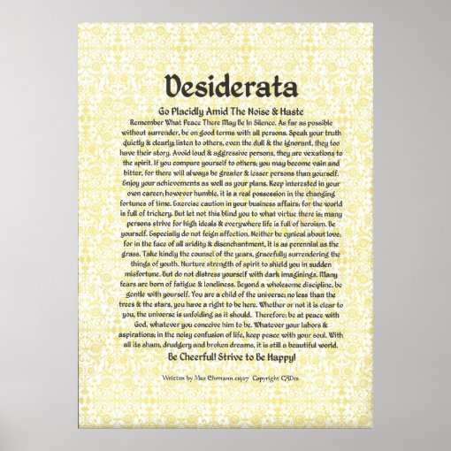 DESIDERATA Poster by Max Ehrmann MANY SIZES | Zazzle