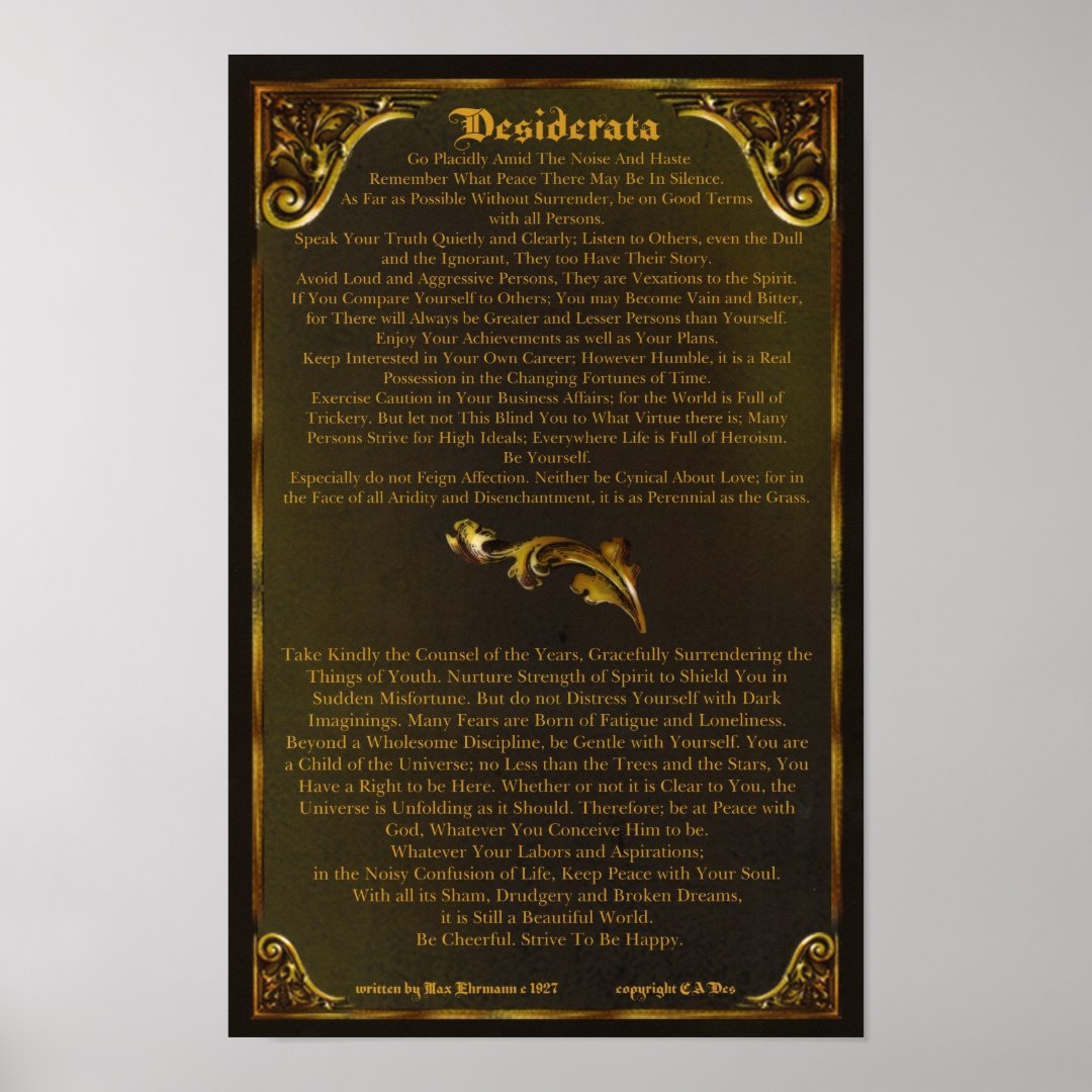 DESIDERATA Poster-Max Ehrmann-11x17-Gold Baroque Poster | Zazzle