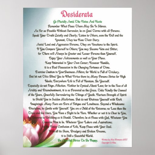 DESIDERATA Poster Max Ehrmann-Lotus Lilly Pad | Zazzle