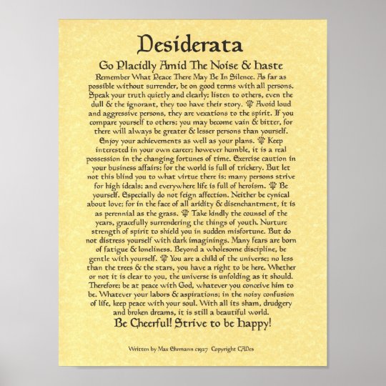 DESIDERATA Poster Max Ehrmann-Medieval Calligraphy | Zazzle.com