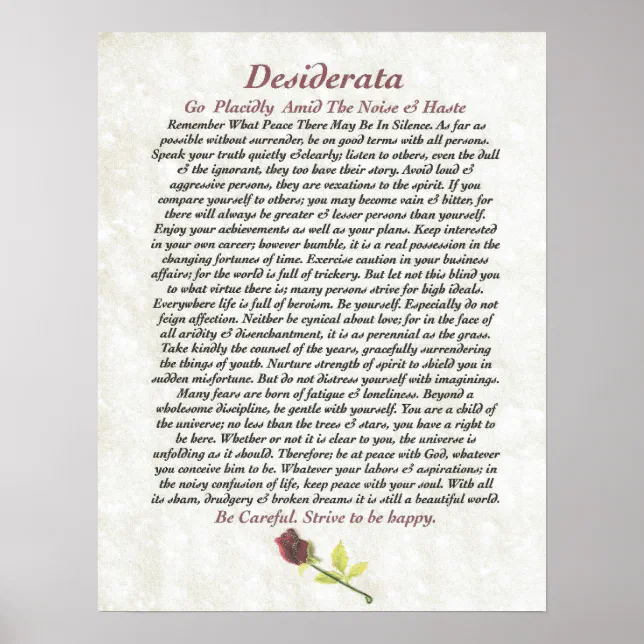 DESIDERATA Red Rosie Poster | Zazzle