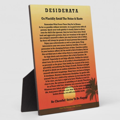 Desiderata Tropical Sunset Plaque | Zazzle