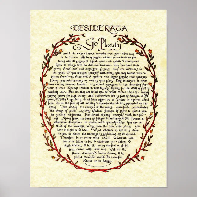 DESIDERATA with Wreath Trim Poster | Zazzle