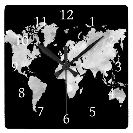 Design 70 world map square wall clock | Zazzle.com