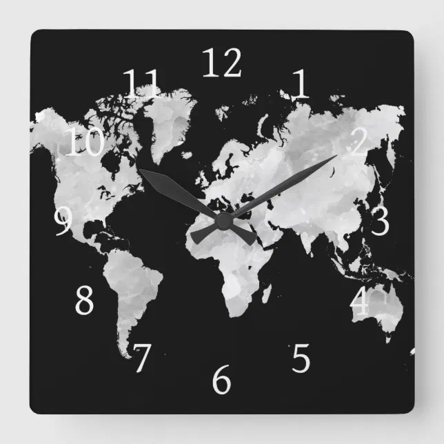Design 70 world map square wall clock | Zazzle