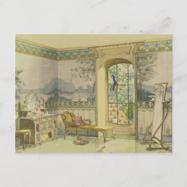 Design for a Bathroom, from 'Interieurs Modernes', Postcard | Zazzle