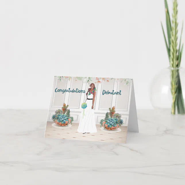 Design for a Black Debutante in White & Teal Card | Zazzle