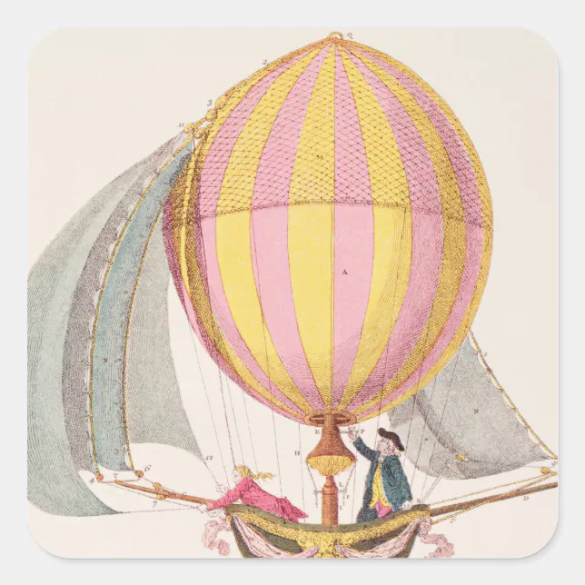Design for a dirigible, French, c.1785 Square Sticker | Zazzle