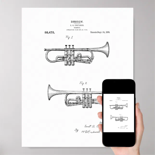 Design For A Trumpet Patent Poster | Zazzle
