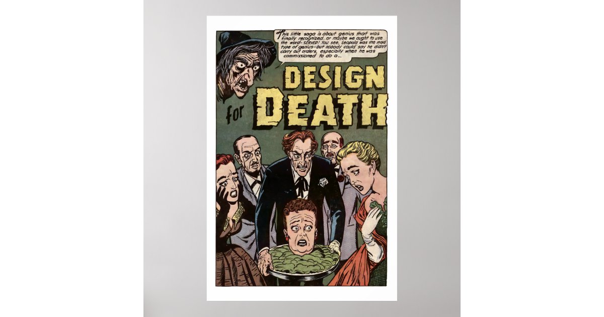 Design for Death Vintage Horror Comics Panel Poster | Zazzle