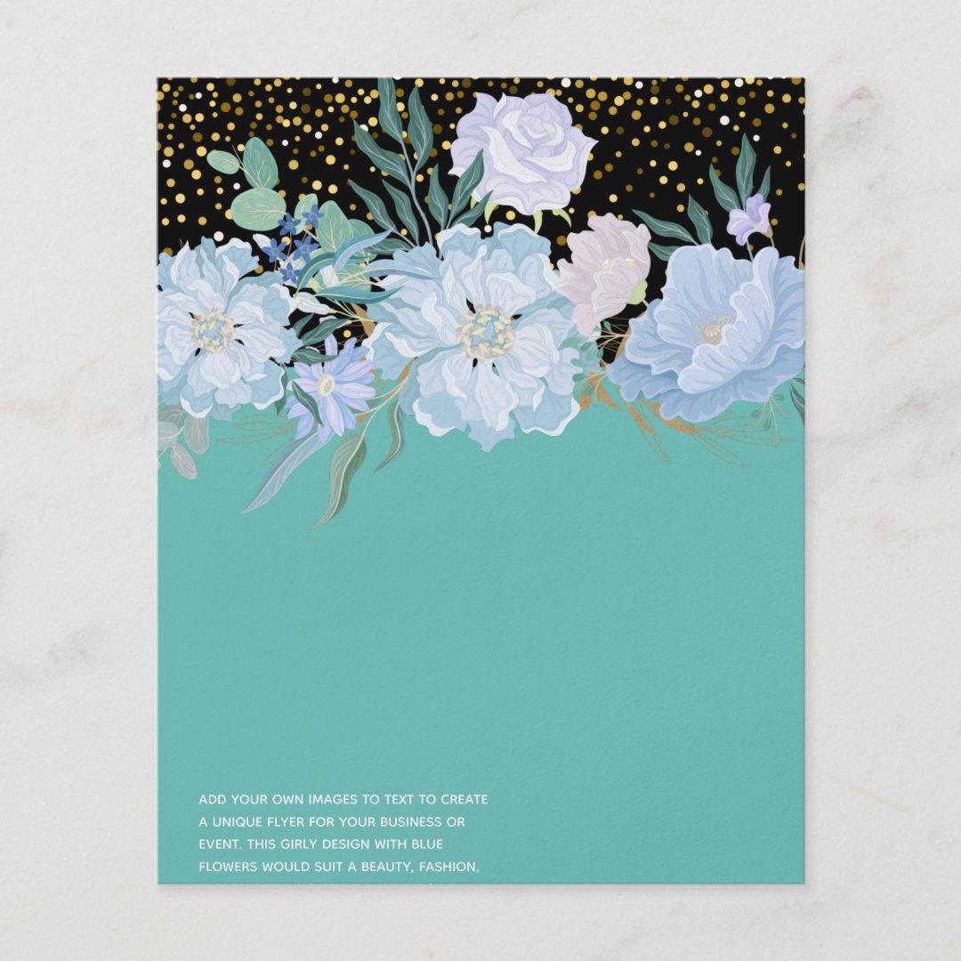 Design Own Blue Floral Event Business Stationery Flyer | Zazzle