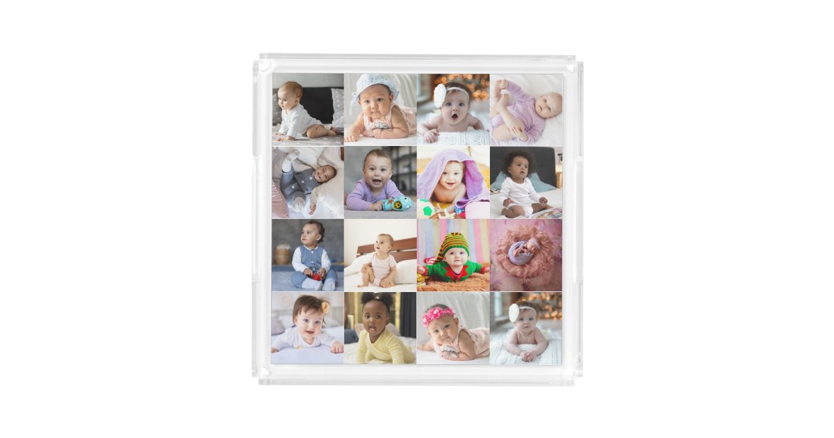 Design Your Own 16 Photo Collage Acrylic Tray | Zazzle