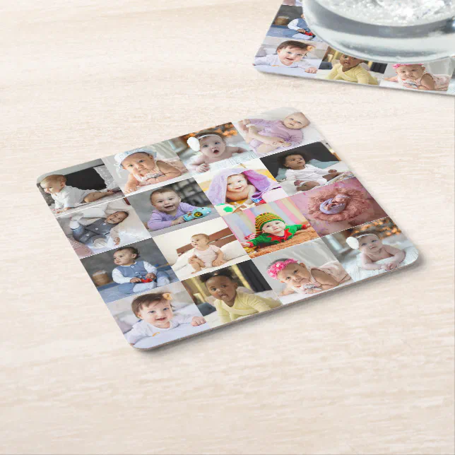 Design Your Own 16 Photo Collage Square Paper Coaster | Zazzle