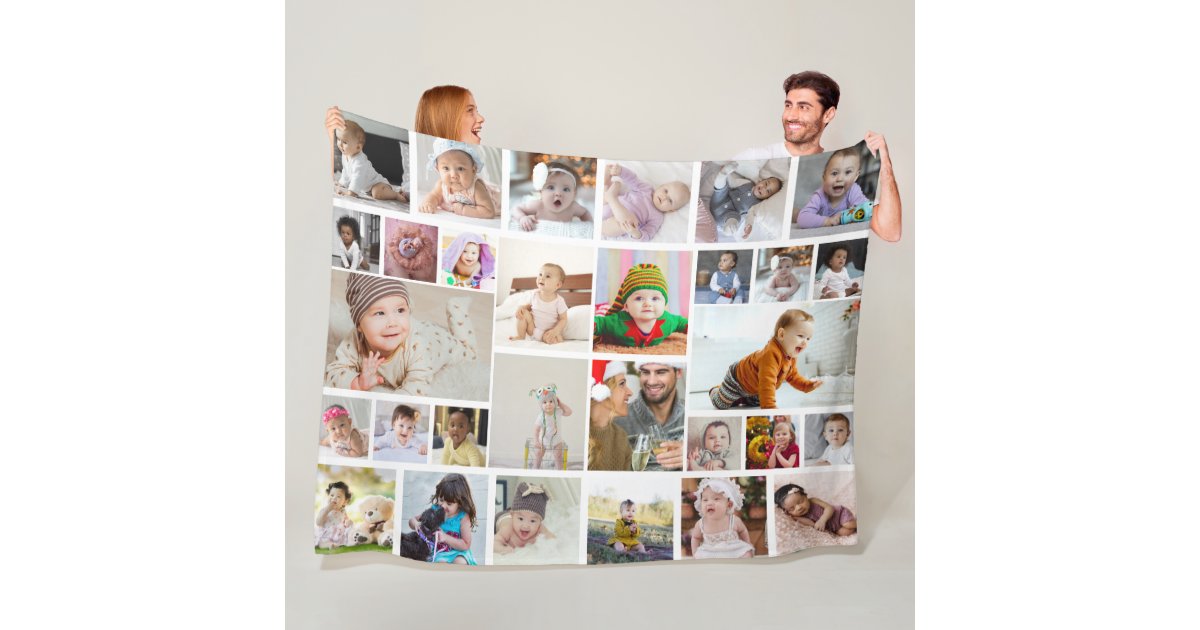 Design Your Own 30 Photo Collage Poster Fleece Blanket | Zazzle