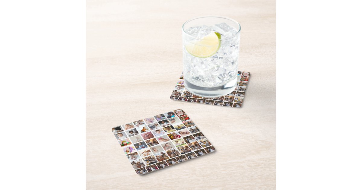 Design Your Own 50 Photo Collage Square Paper Coaster | Zazzle