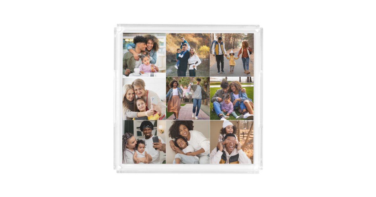 Design Your Own 9 Photo Collage Acrylic Tray | Zazzle