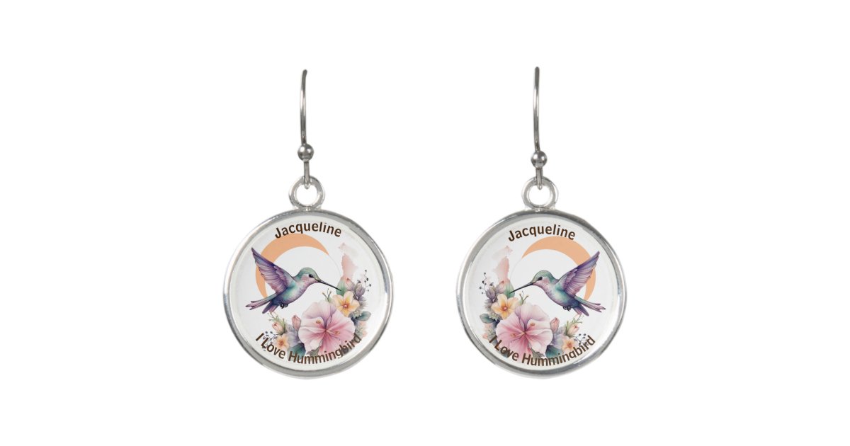 Design Your Own Watercolor Hummingbird Custom Name Earrings | Zazzle