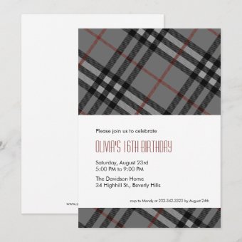 Designer Black Plaid Invitations | Zazzle
