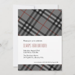 Designer Black Plaid Invitations | Zazzle