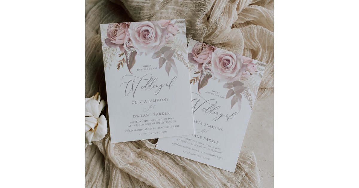 Designer Dusty Rose & Blush Elegance Wedding Invitation | Zazzle