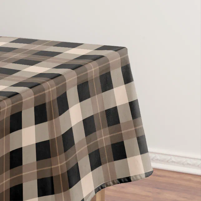Designer plaid / tartan pattern brown and black tablecloth | Zazzle