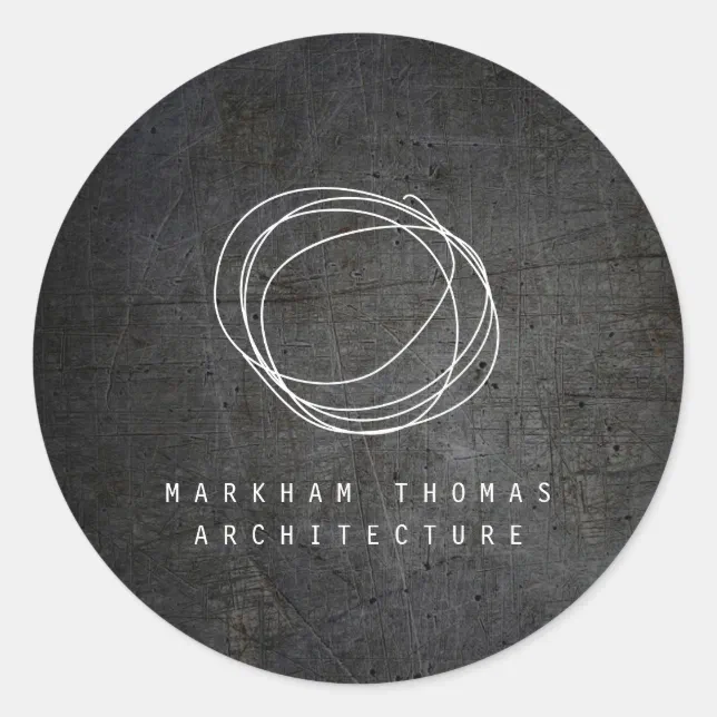 Designer Scribble Logo on Black Grunge Metal Classic Round Sticker | Zazzle