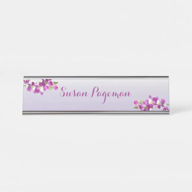 Desk Hanging Name Plate Purple Plum Lav. Orchids | Zazzle