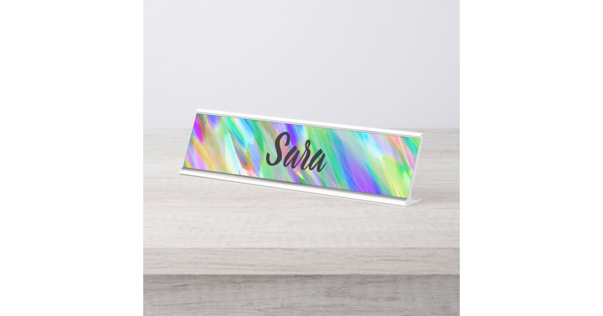 Desk Name Plate Colorful digital art splashing | Zazzle