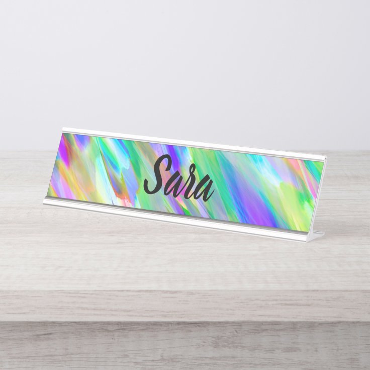 Desk Name Plate Colorful digital art splashing | Zazzle