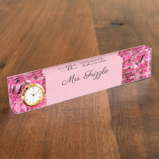 Desk Name Plate w/ Clock Option - Personalize Pink | Zazzle