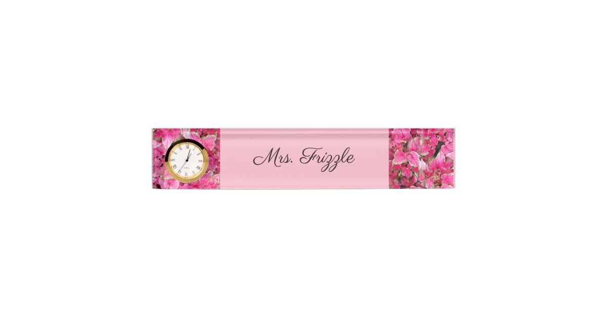 Desk Name Plate w/ Clock Option - Personalize Pink | Zazzle