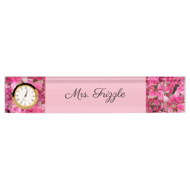 Desk Name Plate w/ Clock Option - Personalize Pink | Zazzle