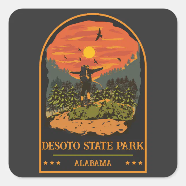 Desoto State Park camping trip retro Square Sticker | Zazzle