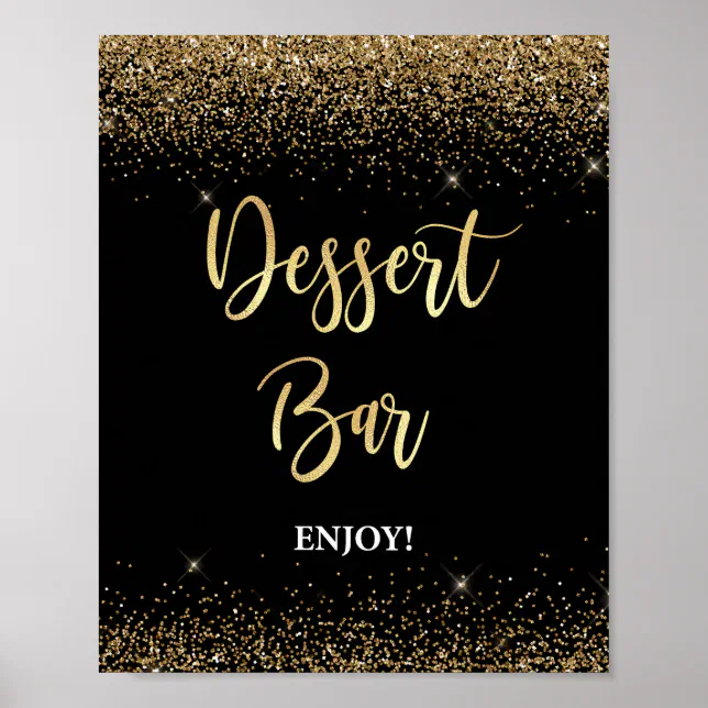 Dessert Bar Sign Black & Gold Glitter Confetti | Zazzle