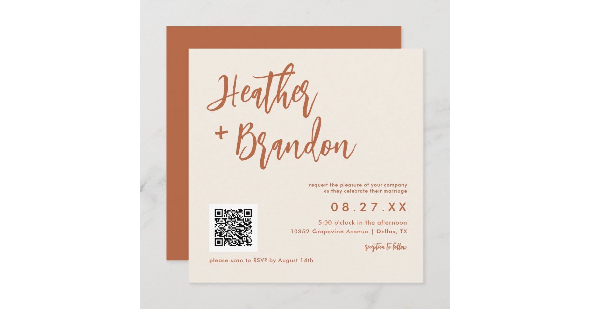 Dessert Boho QR Code Wedding Square Invitation | Zazzle