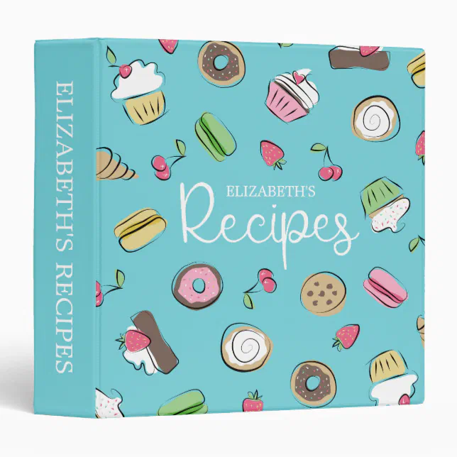 Dessert Doodles | Baked Goods Recipes 3 Ring Binder | Zazzle