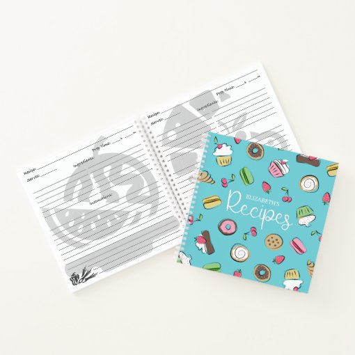 Dessert Doodles | Baked Goods Recipes | Name Notebook | Zazzle