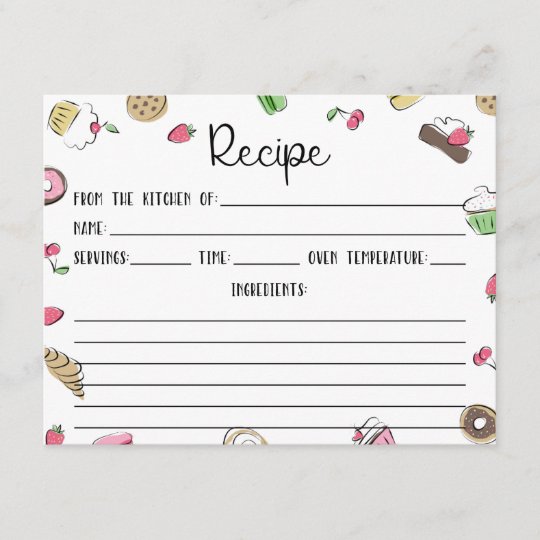 Dessert Doodles Recipe Card | Zazzle.com