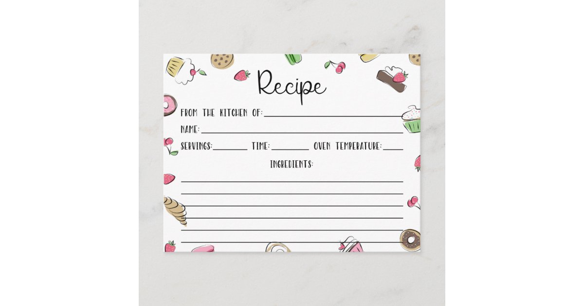 Dessert Doodles Recipe Card | Zazzle.com
