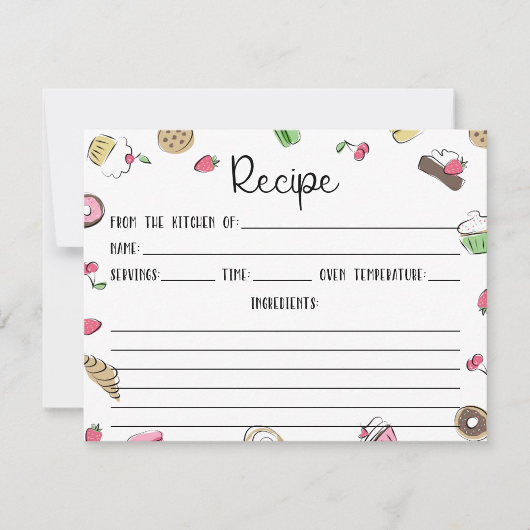 Dessert Doodles Recipe Card | Zazzle