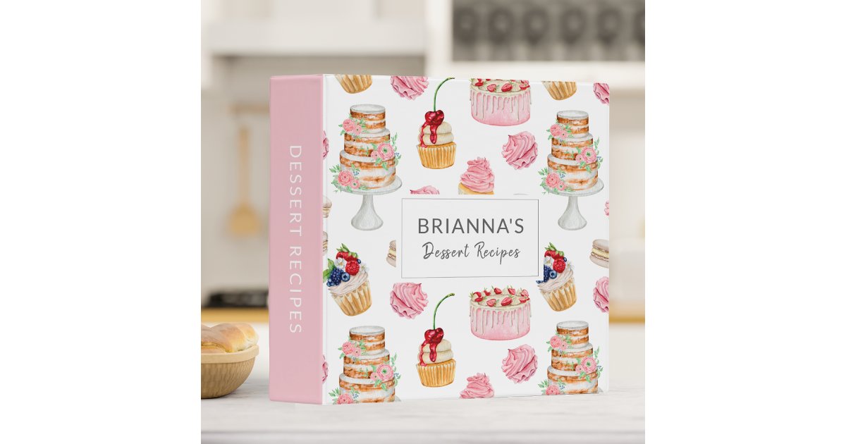 Dessert Recipe Cookbook Cupcake Food 3 Ring Binder | Zazzle