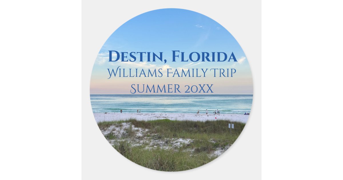 Destin Florida Beach Sunset Custom Family Trip Classic Round Sticker ...