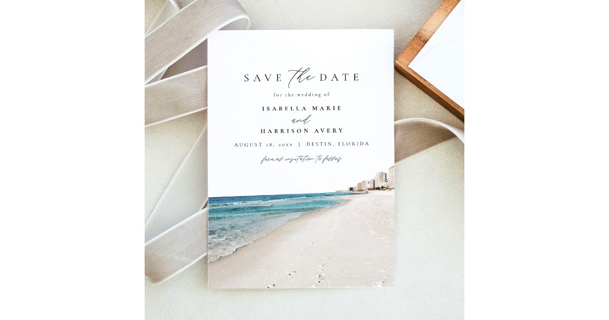 DESTIN Florida Watercolor Beach Save the Date Invitation | Zazzle