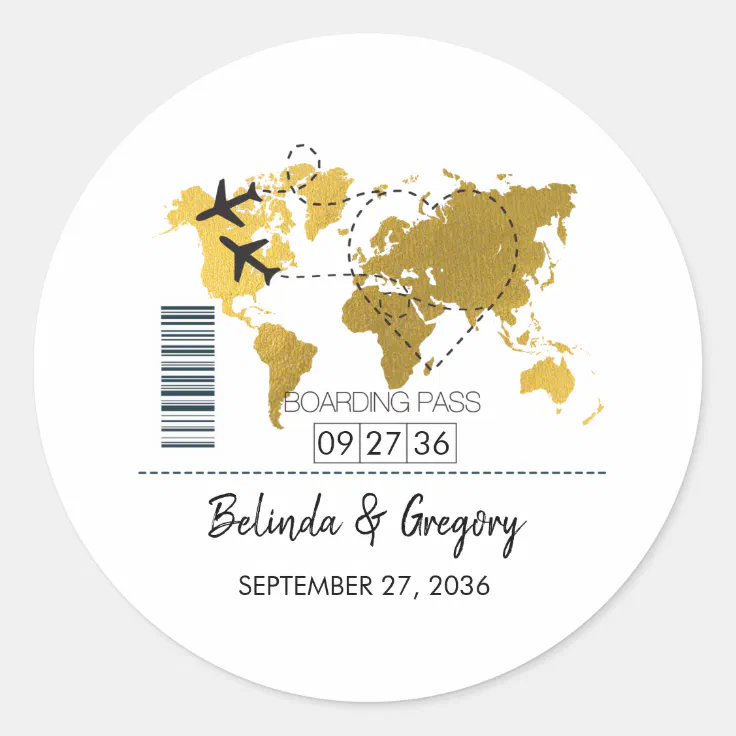 Destination Boarding Pass Wedding Classic Round Sticker | Zazzle
