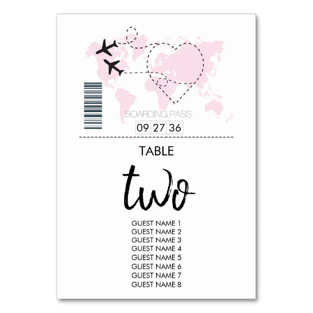 Destination Boarding Pass Wedding Guest Names Table Number | Zazzle