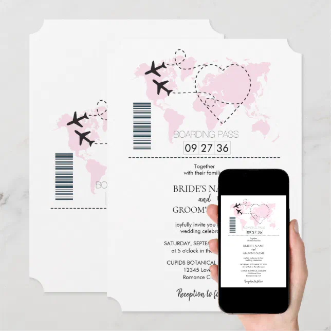 Destination Boarding Pass Wedding Invitations | Zazzle
