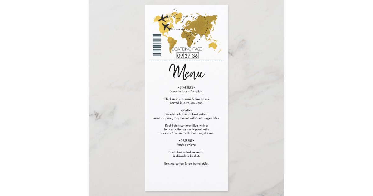 Destination Boarding Pass Wedding Menu | Zazzle