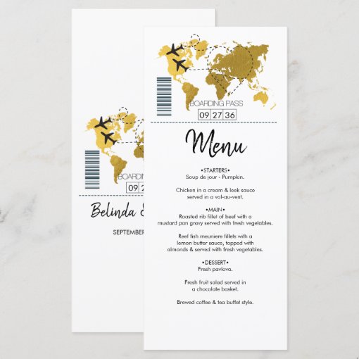 Destination Boarding Pass Wedding Menu | Zazzle