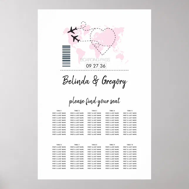Destination Boarding Pass Wedding Seating Chart | Zazzle